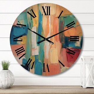 Designart "Vibrant Cubist Colourfields" Abstract Collages Oversized Wood Wall Clock - Bed Bath ...
